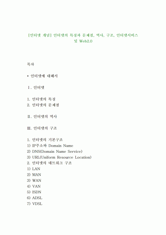 [인터넷 개념] 인터넷의 특징과 문제점, 역사, 구조, 인터넷서비스 및 Web2.0