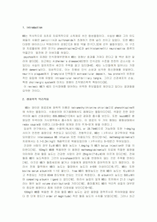 최근 Metylene Blue에 관한 새로운 동향
