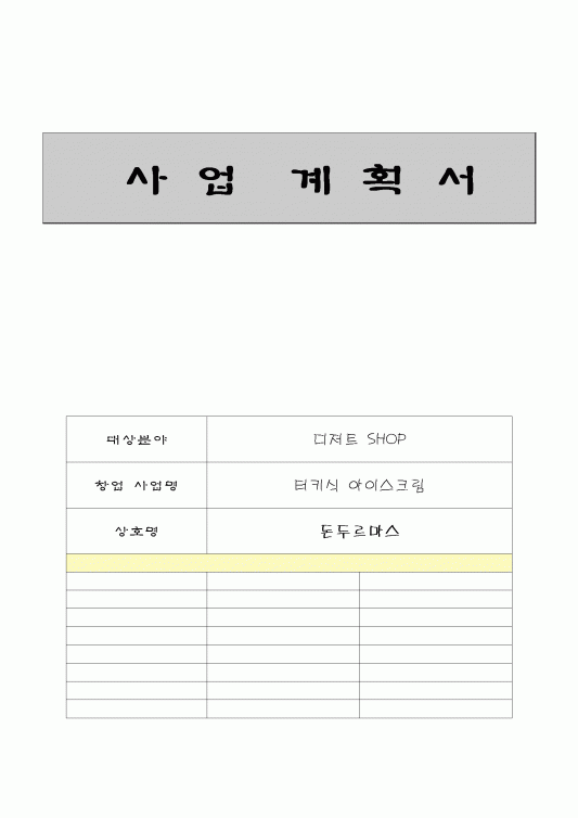 [사업계획서] 디저트샵(디저트 SHOP) - 터키식 아이스크림 “돈두르마스”