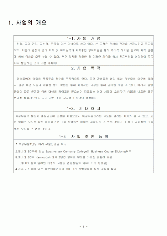 사업계획서(특공무술)