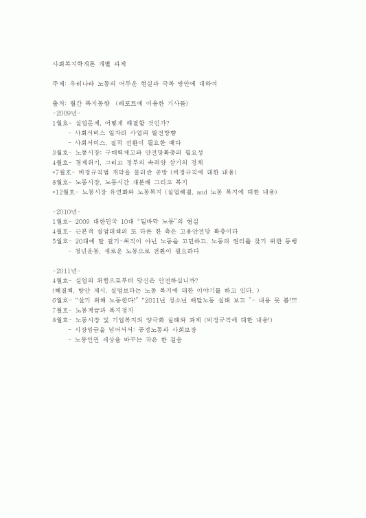 우리나라 노동의 어두운 현실과 극복 방안에 대하여