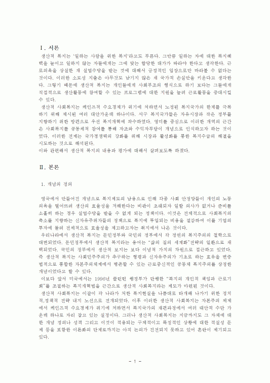 [사회복지] 생산적 복지