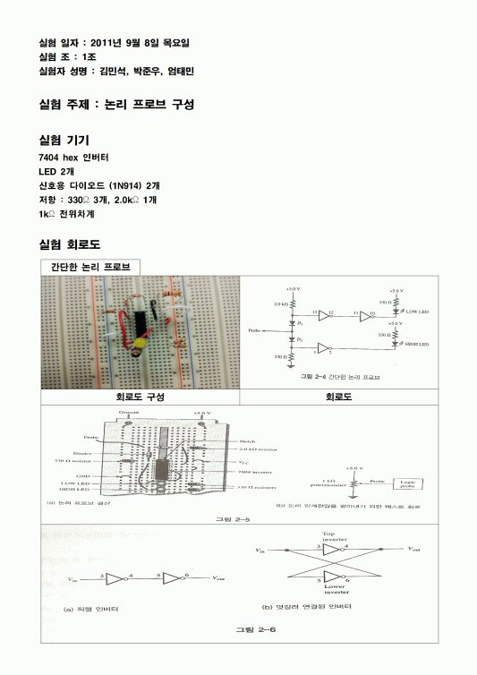 [결과]실험2. 논리 프로브 구성