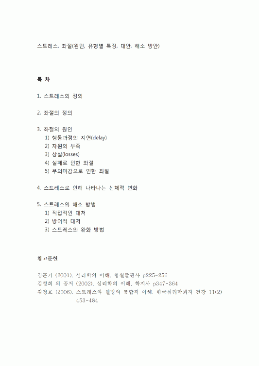 스트레스, 좌절(원인, 유형별 특징, 대안, 해소 방안)