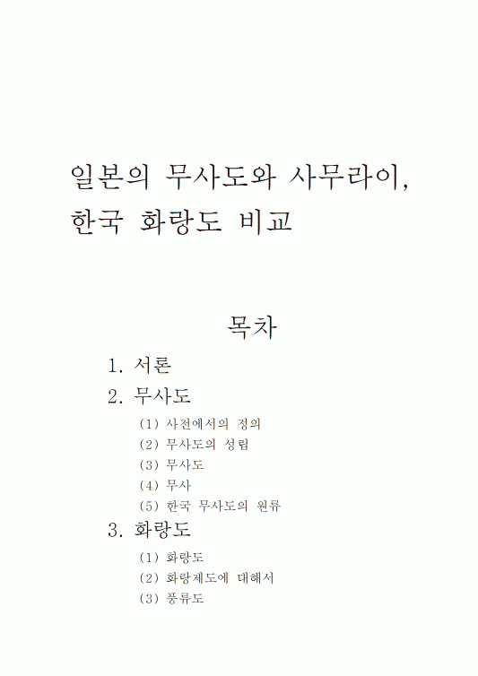 일본의 무사도와 사무라이, 한국 화랑도 비교