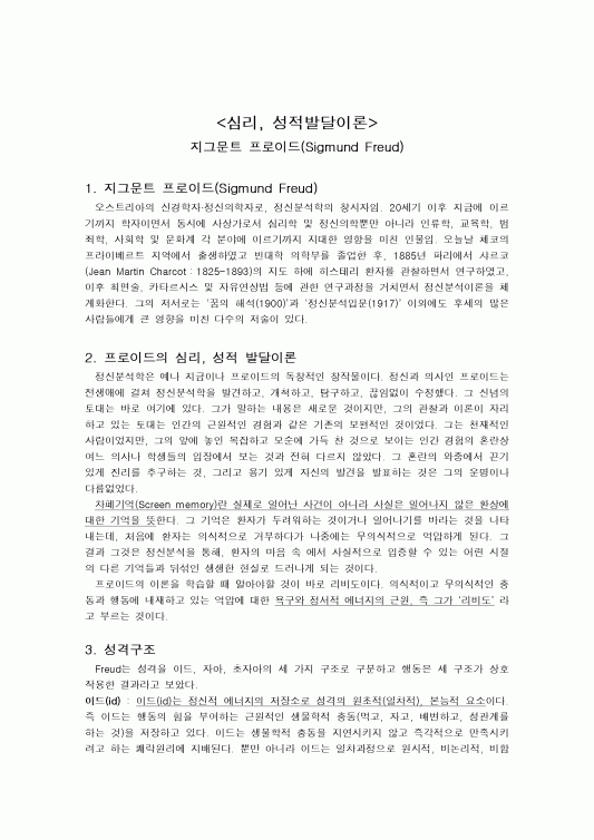 프로이드 심리,성적발달이론 조사