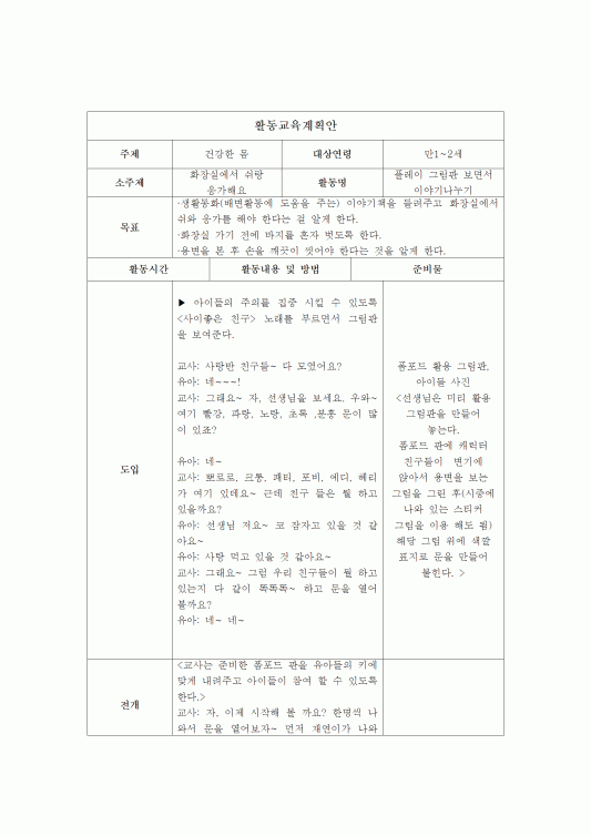 아동건강교육 활동 계획안