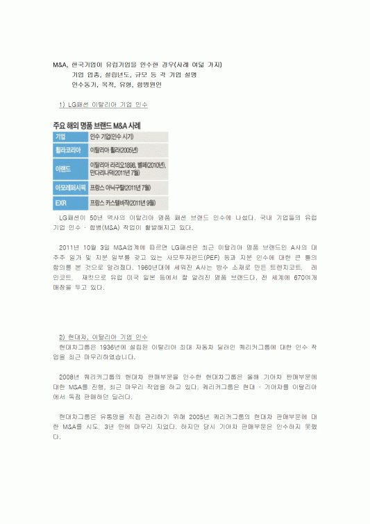 M&A, 한국기업이 유럽기업을 인수한 경우(사례 여덟 가지)