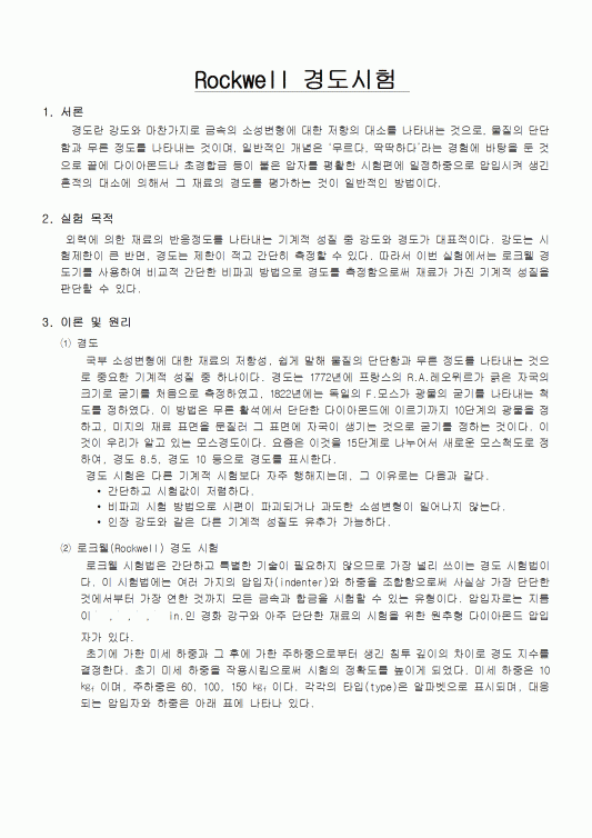 로크웰 (Rockwell) 경도시험