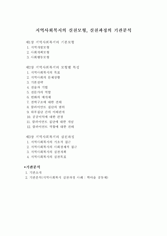 지역사회복지의 실천모형, 실천과정의 기관분석