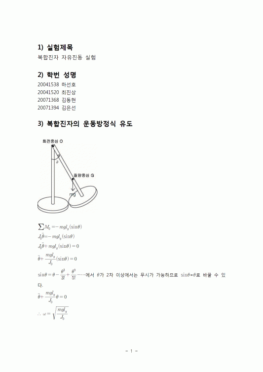 국민대) 복합진자 자유진동실험