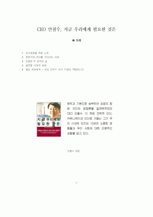 CEO 안철수, 지금 우리에게 필요한 것은
