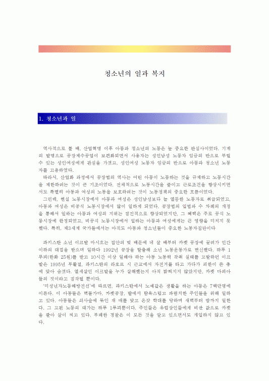 청소년의 일과 복지