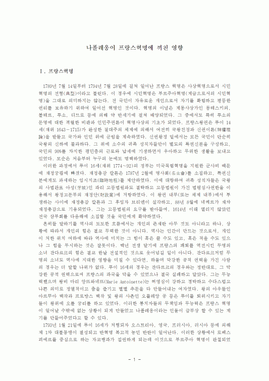 나폴레옹이 프랑스혁명에 끼친 영향