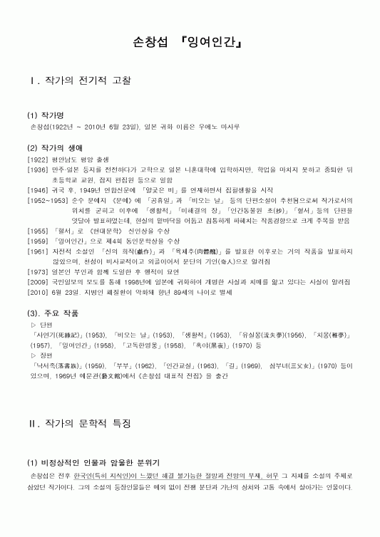 손창섭 『잉여인간』