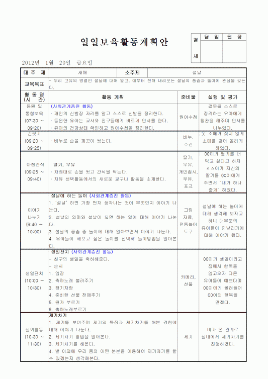 만3세 평가인증 일지 2012년 1월 20일 금요일