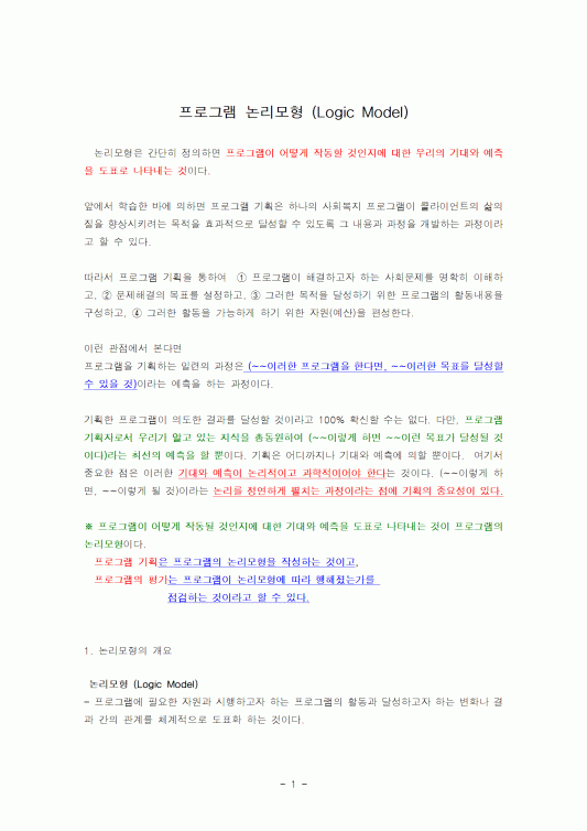 사회복지 프로그램의 논리모형