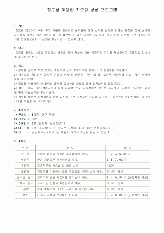 점토공예를 통한 자존감 향상 프로그램