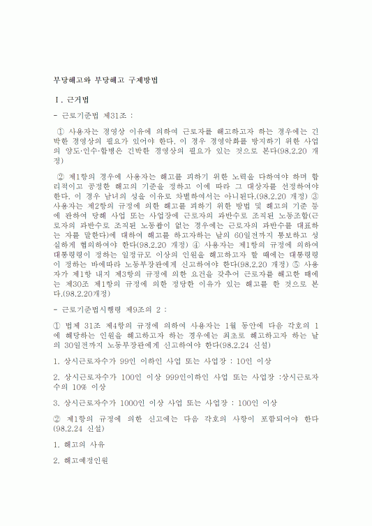 부당해고와 부당해고 구제방법에 관한여