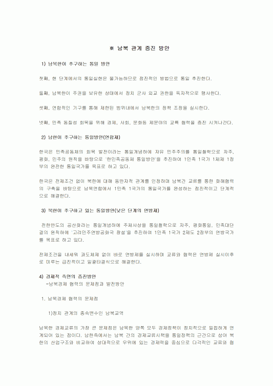 남북한의 관계 증진방안