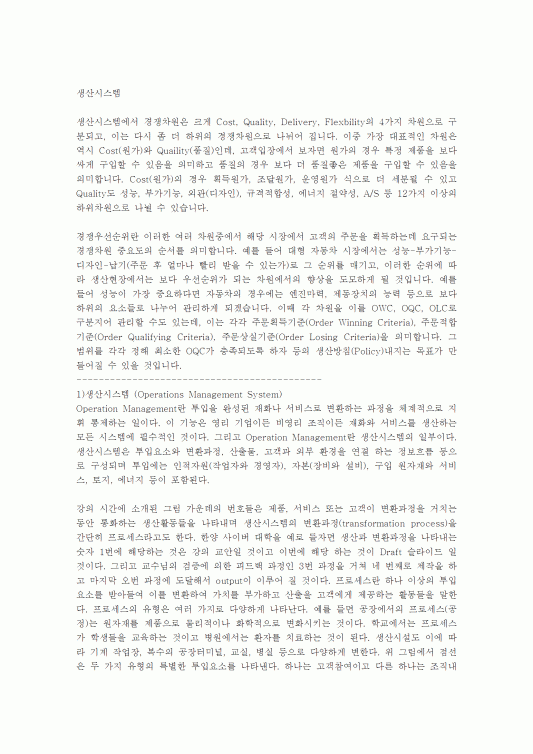 생산시스템의 4가지 요소