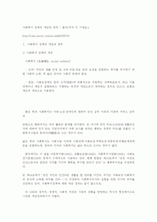 사회복지 정책의 개념과 영역