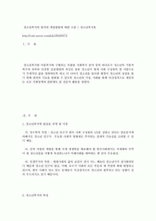 청소년복지 원칙과 개입방안
