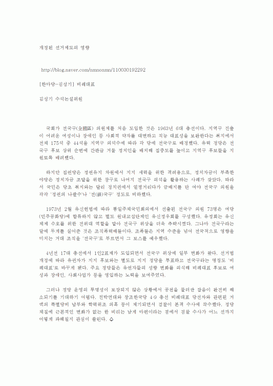 개정된 선거제도의 영향