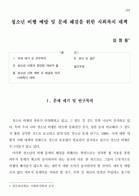 청소년 비행 예방 및 문제 해결을 위한 사회복지 대책