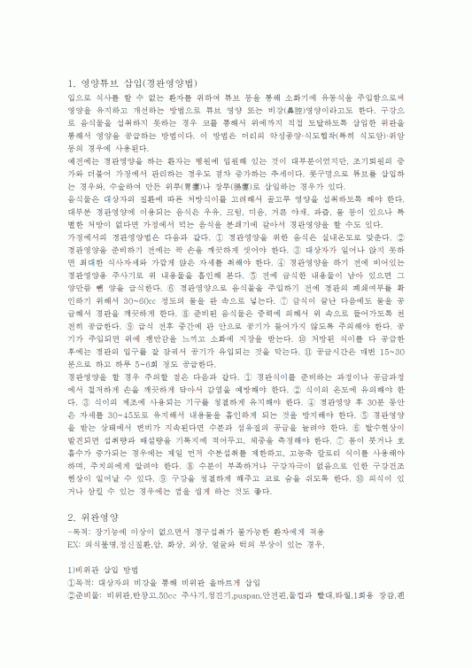 영양튜브삽입 및 위관영양과 경장영양