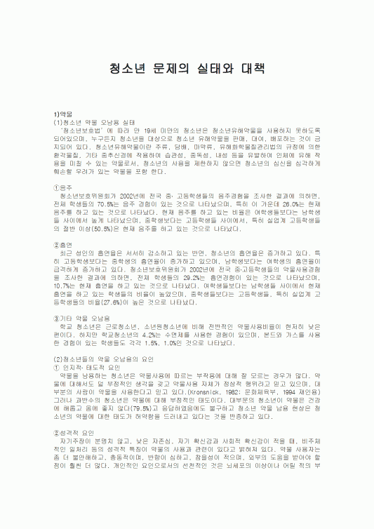 청소년 문제의 실태와 대책