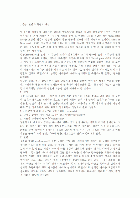 태내기의 성장 발달 및 유아발달 특징