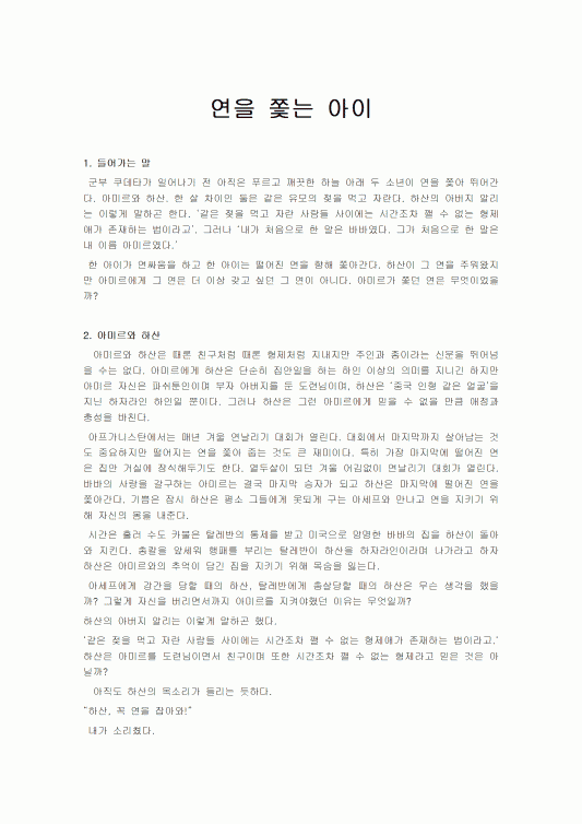 연을 쫓는 아이 감상