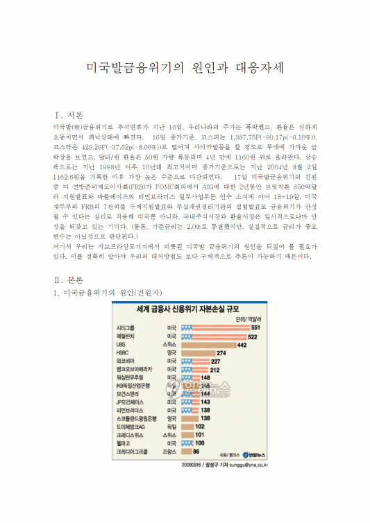 미국발금융위기의 원인과 대응자세