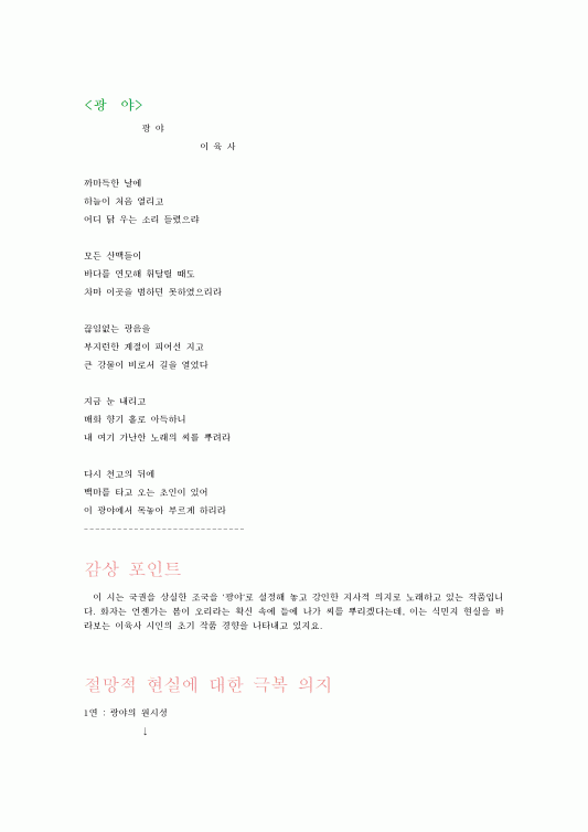 광야와 절정 레포트 자료