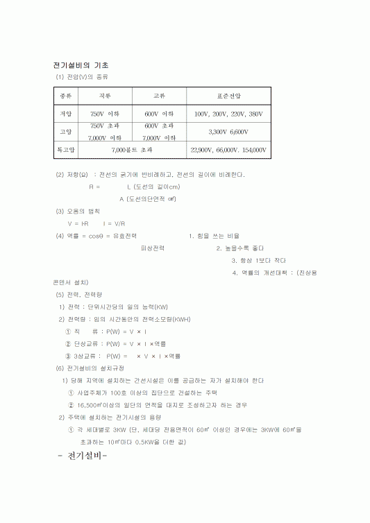 전기설비 레포트 자료