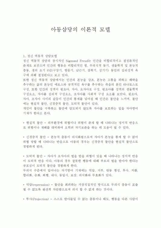 아동상담의 이론적 모델