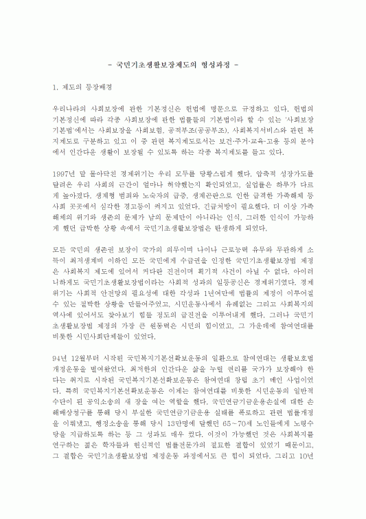 국민기초생활보장제도의 형성,시행,향후과제