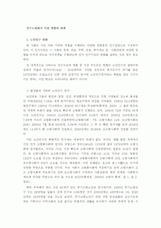 인구노령화 시대의 영향과 대책방안