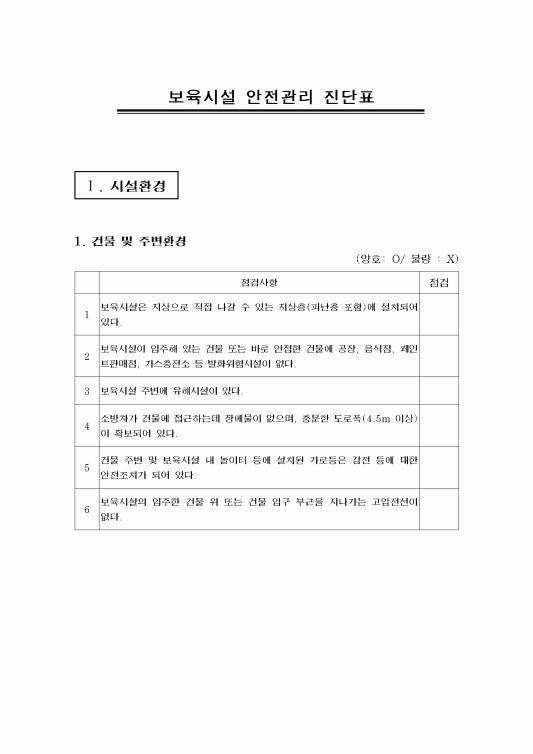 보육시설 안전관리 진단표