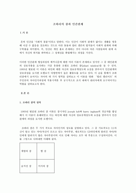 조하리의 창과 인간관계
