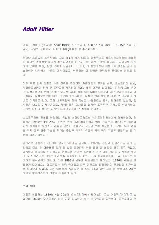 [Adolf Hitler] 레포트 자료