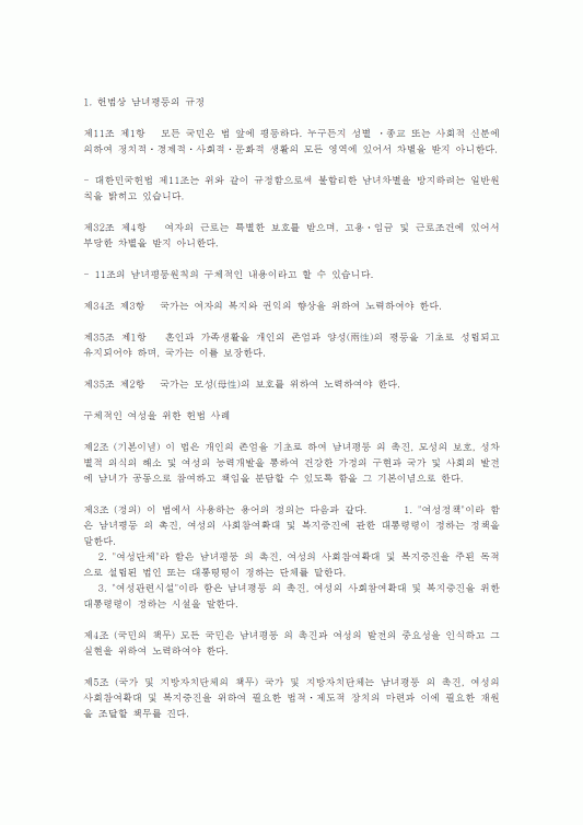 헌법상 남녀평등과 나의가치관