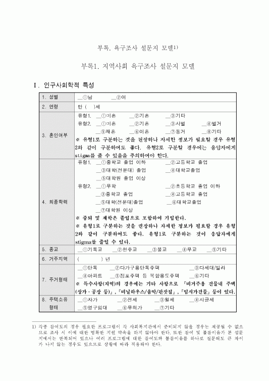 지역사회 욕구조사 설문지