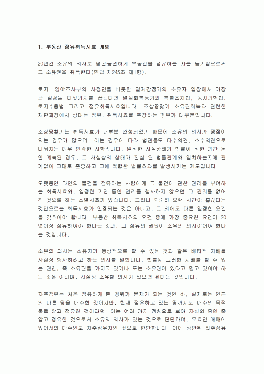 부동산 점유취득시효의 요건과 효력