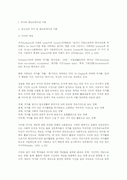 여가와 레크레이션 놀이의 개념