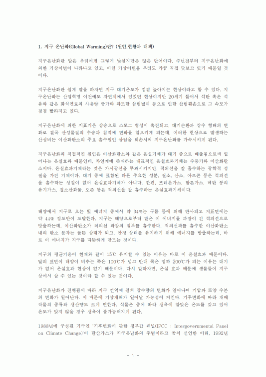 지구온난화의 피해와 원인 및 나의생각