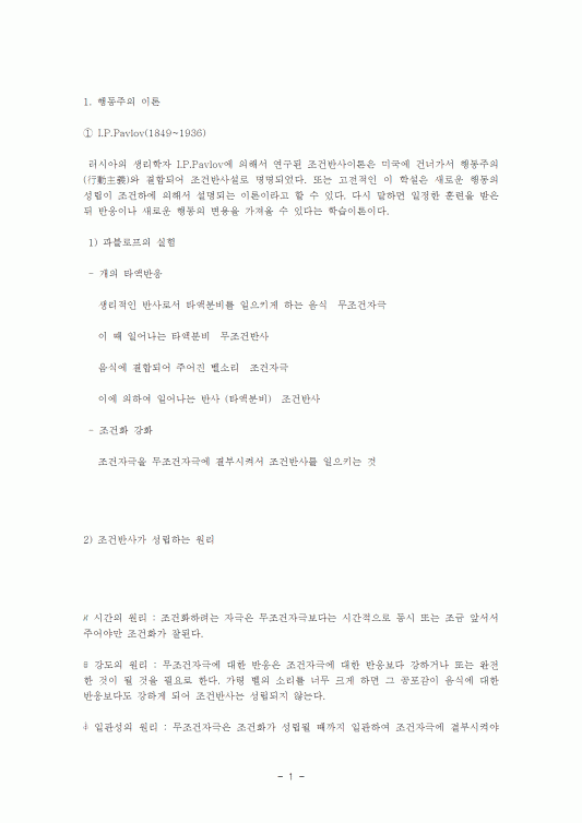 행동주의  인지주의  학습이론