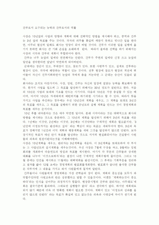 간부로서 요구되는 역활과 자세에 대햐여..