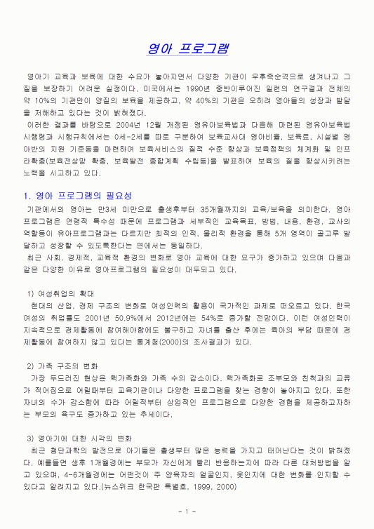 영유아프로그램에 관한 이론입니다.(개념과 필요성)
